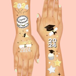 xo, Fetti 2024 Graduation Temporary Tattoos - 48 Foil Styles | New Grad Party Decorations, College Graduate Girls Accessory, High School Senior Gift, Graduation Cap Tassel Decor, Congrats Grad Favor