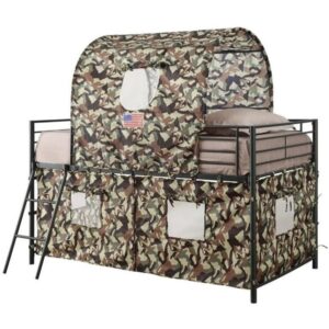 roseberry kids modern metal camouflage loft bed with tent cover in army green