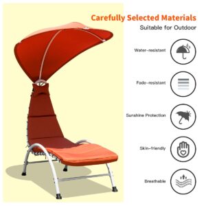 Giantex Chaise Lounger Chair, Arc Stand Porch Swing Hammock Chair w/Canopy, Removable Headrest, Patio Chaise with Cushion, Recliner Chair for Garden Backyard Poolside (Orange)