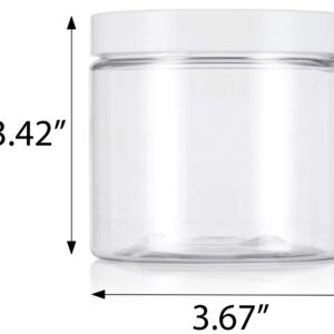 16 oz Clear Large PET Plastic Refillable Jar with White Lids (12 pack)