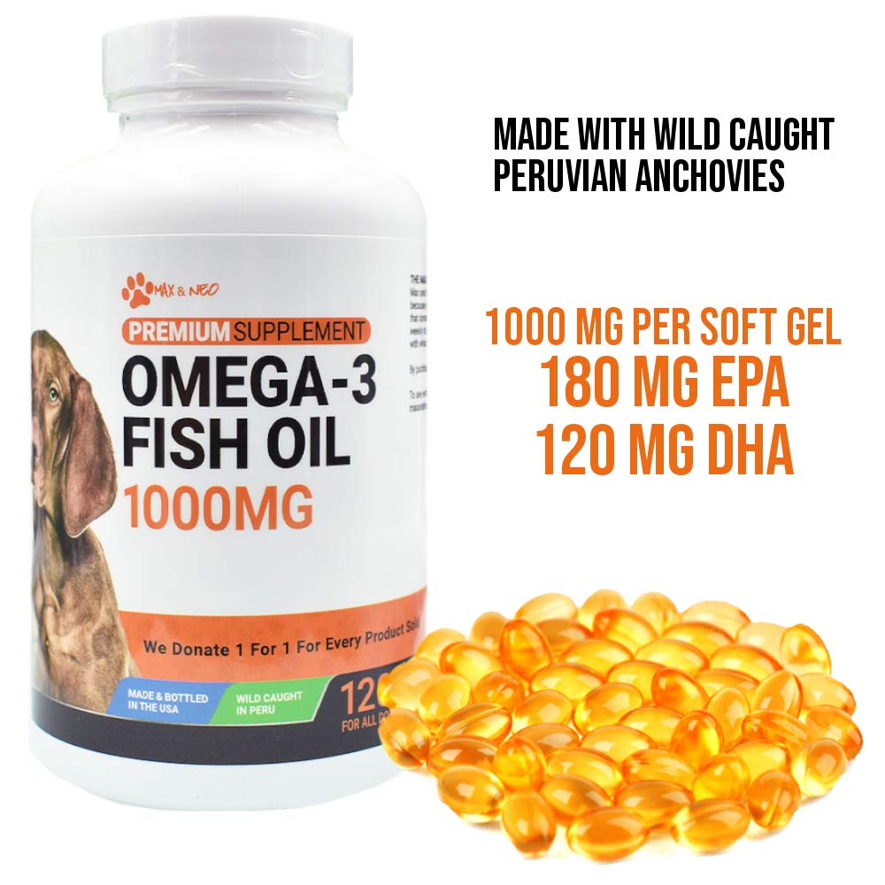 Max and Neo Omega 3 Fish Oil for Dogs 1000mg - We Donate One for One to Dog Rescues for Every Product Sold