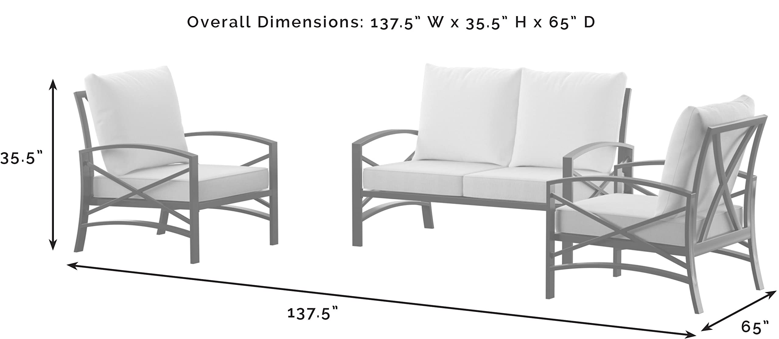 Crosley Furniture Kaplan 3-Piece Outdoor Loveseat Patio Furniture Set, Conversation Sets for Porch, Deck, Oiled Bronze with Oatmeal Cushions