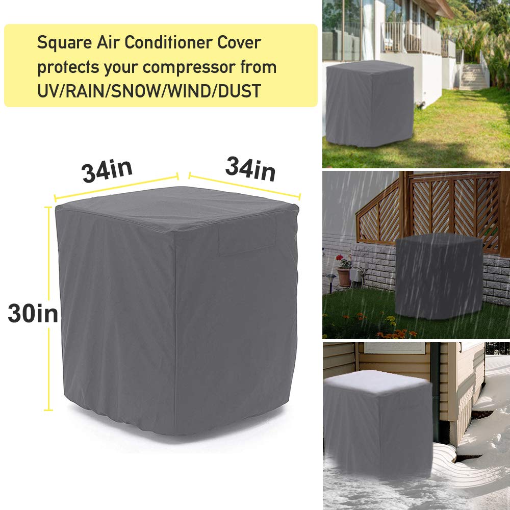 STARTWO Air Conditioner Cover Heavy Duty Waterproof Durable for Outdoor Elastic Bottom for Secure Fit Year Around Protection -Gray W34inD34inH31in