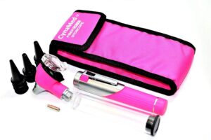 premium student home use led bright light ent diagnostic otoscope pocket size pink plus 1 extra replacement bulb plus 10 specula cynamed