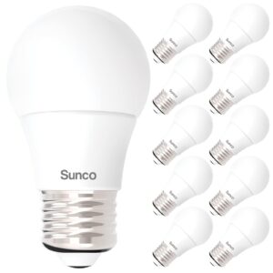 sunco 10 pack a15 led ceiling fan candelabra light bulbs e26 medium base cri92 4000k cool white 8w equivalent 60w, 800 lumens, dimmable waterproof super bright appliance indoor outdoor ul