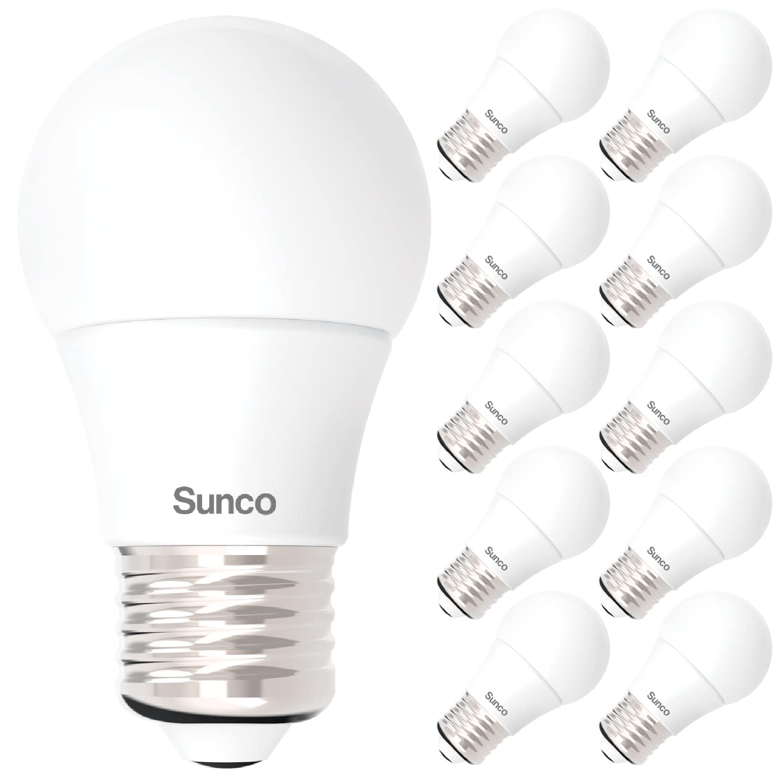 Sunco 10 Pack A15 LED Ceiling Fan Candelabra Light Bulbs E26 Medium Base CRI92 4000K Cool White 8W Equivalent 60W, 800 Lumens, Dimmable Waterproof Super Bright Appliance Indoor Outdoor UL