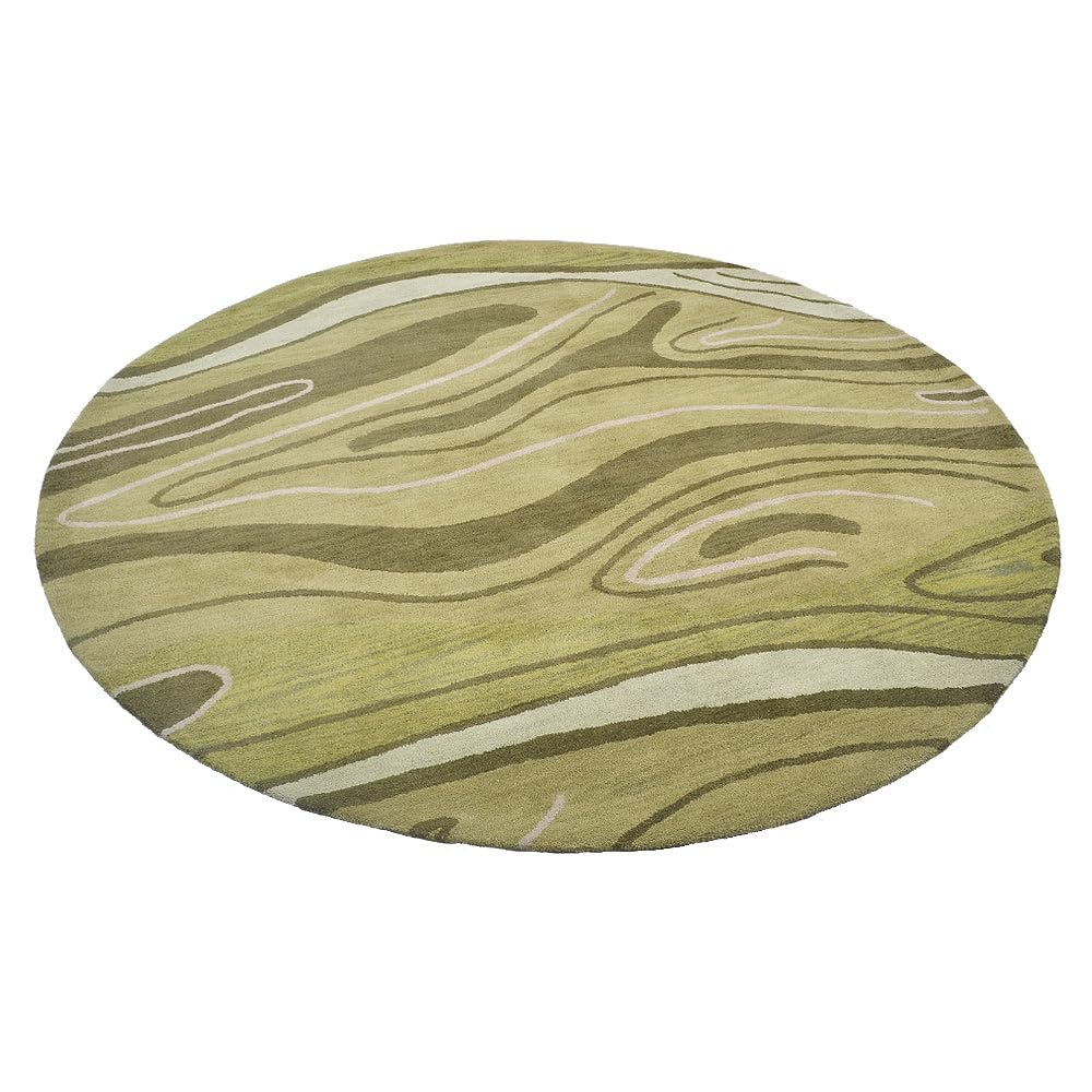 Hand Tufted Wool ECO-Friendly Area Rugs - 8'x8', Round Shape, Green, Abstract Modern Design, High Pile Thick Handmade Anti Skid Area Rugs for Living Room, Bed Room (K00672)