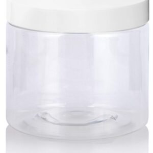 16 oz Clear Large PET Plastic Refillable Jar with White Lids (12 pack)