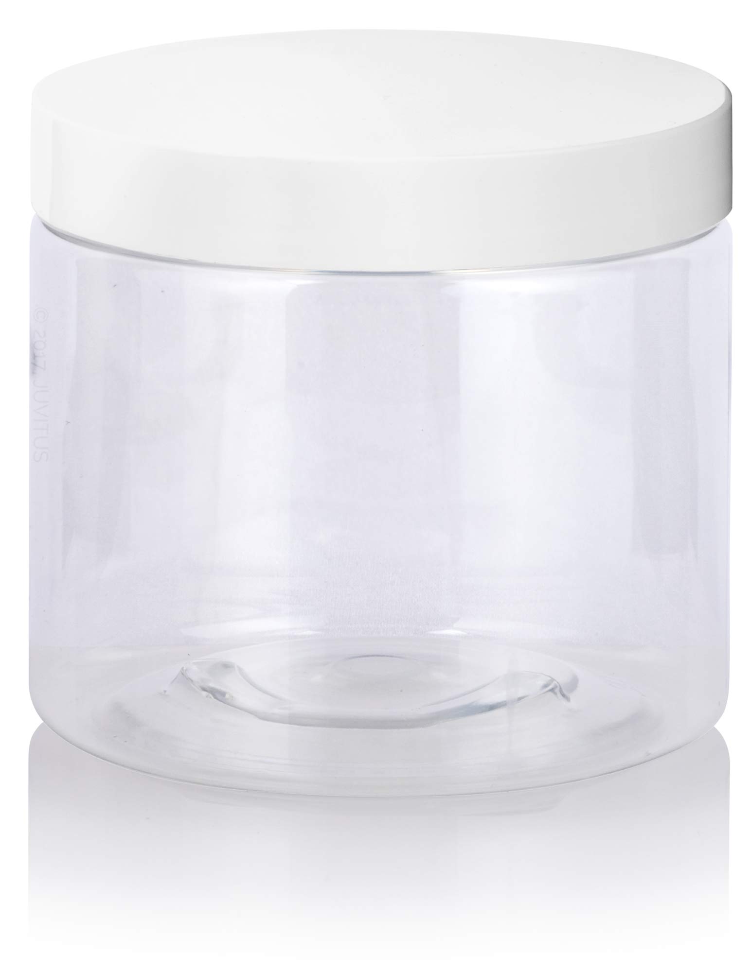 16 oz Clear Large PET Plastic Refillable Jar with White Lids (12 pack)