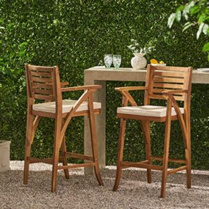 Christopher Knight Home Hermosa Acacia Wood Outdoor Barstools, 2-Pcs Set, Teak Finish