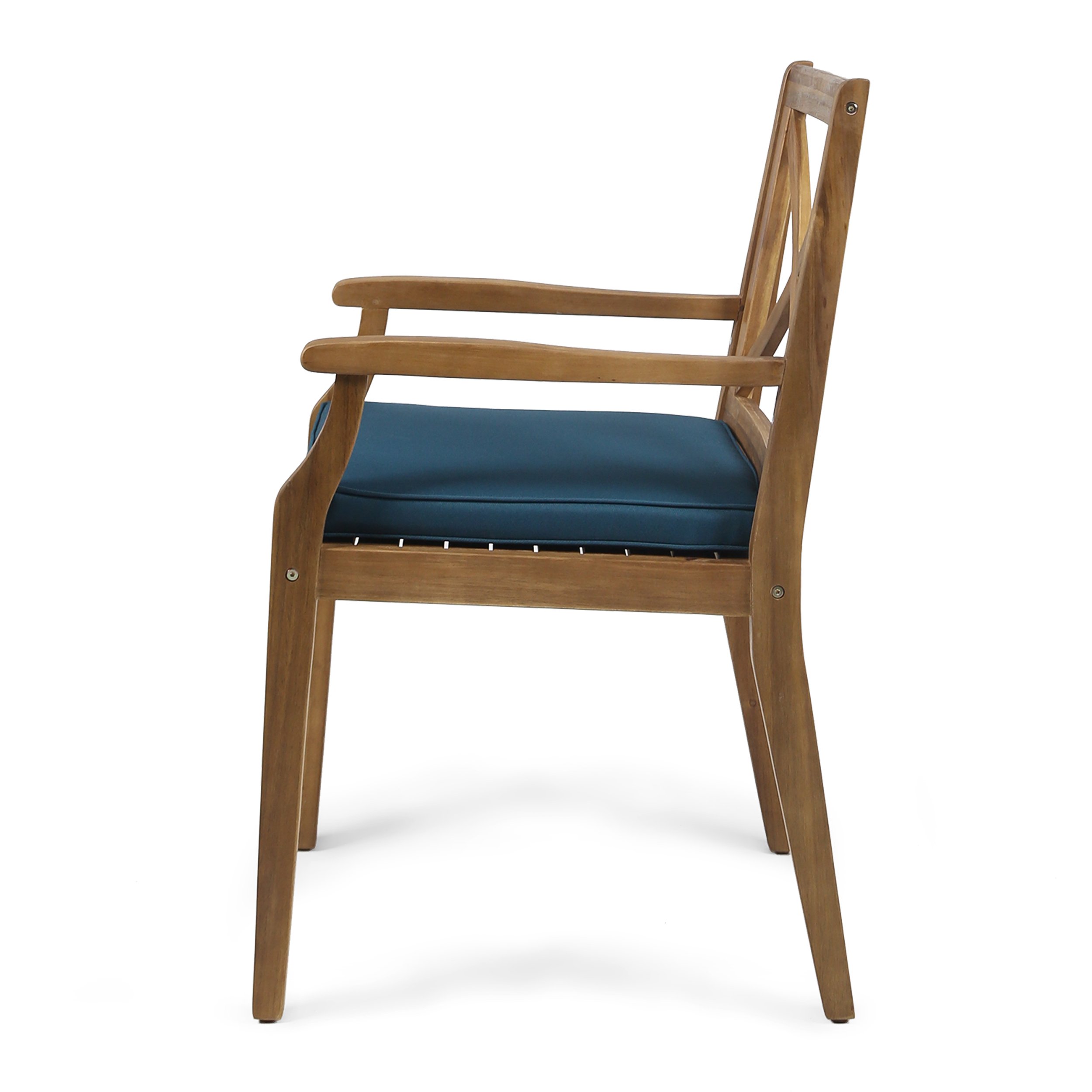 Christopher Knight Home Peter | Outdoor Acacia Wood Dining Chair Set of 2, Teak/Blue Cushion