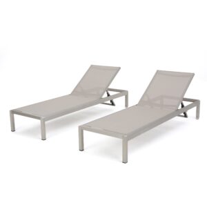 christopher knight home cape coral gray outdoor mesh chaise lounges, 2-pcs set, gray