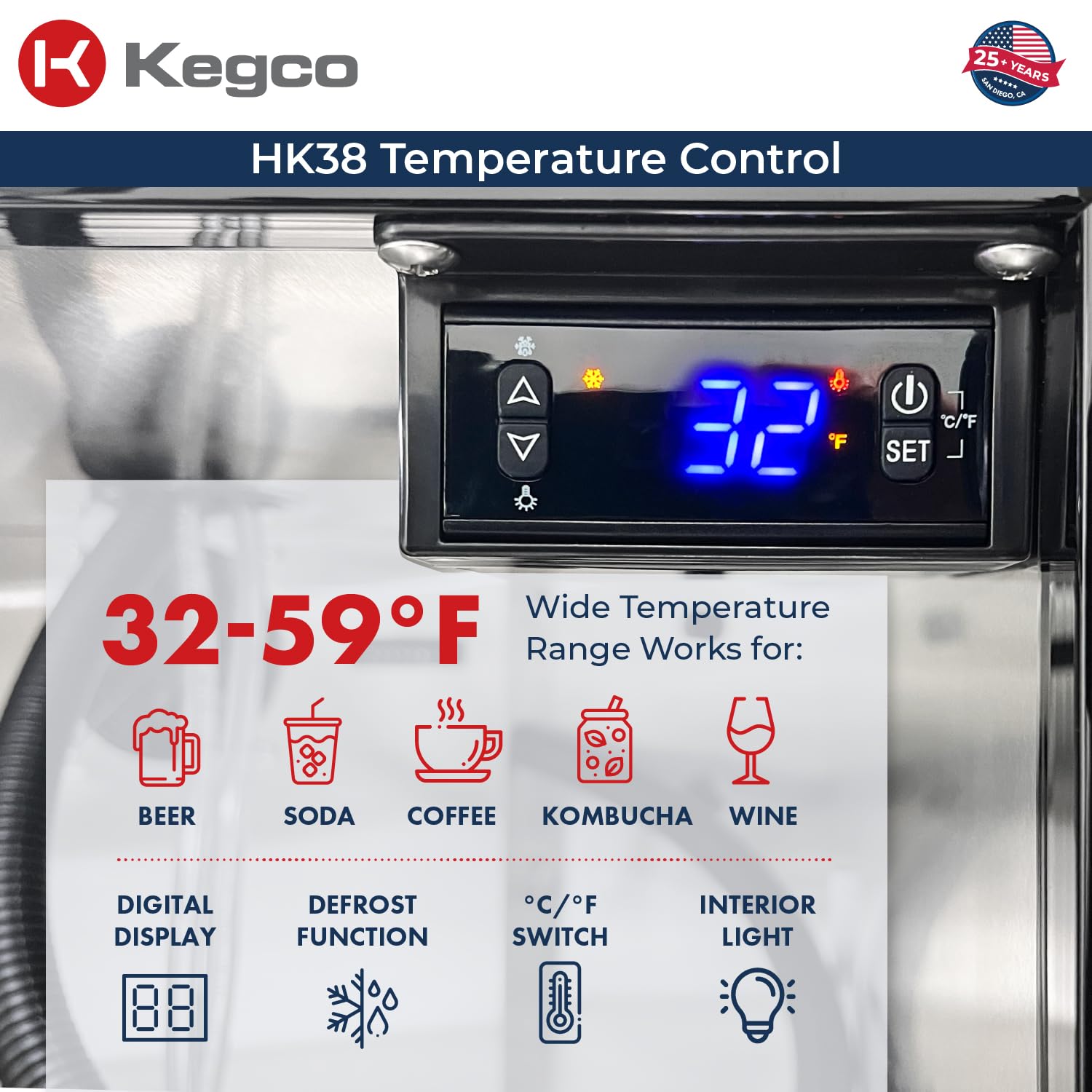 Kegco Kegerator 24" Wide Dual Tap Stainless Steel Commercial Beer Dispenser HK38SSC-L-2