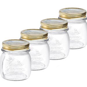 Bormioli Rocco Quattro Stagioni set of 4 Clear Airtight Mason Jars, 5 Oz. Made from BPA Free Durable Glass, Made In Italy.