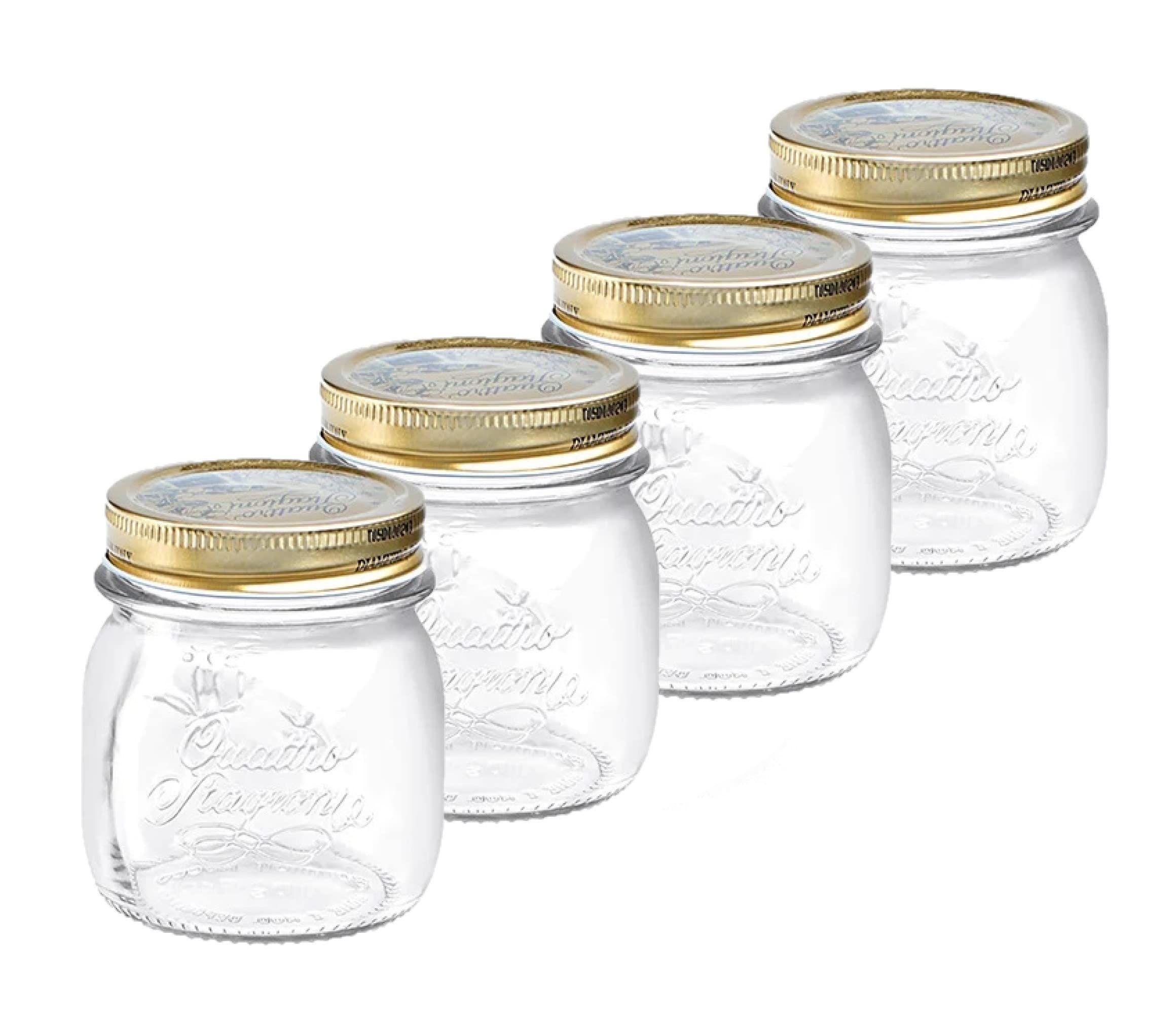 Bormioli Rocco Quattro Stagioni set of 4 Clear Airtight Mason Jars, 5 Oz. Made from BPA Free Durable Glass, Made In Italy.