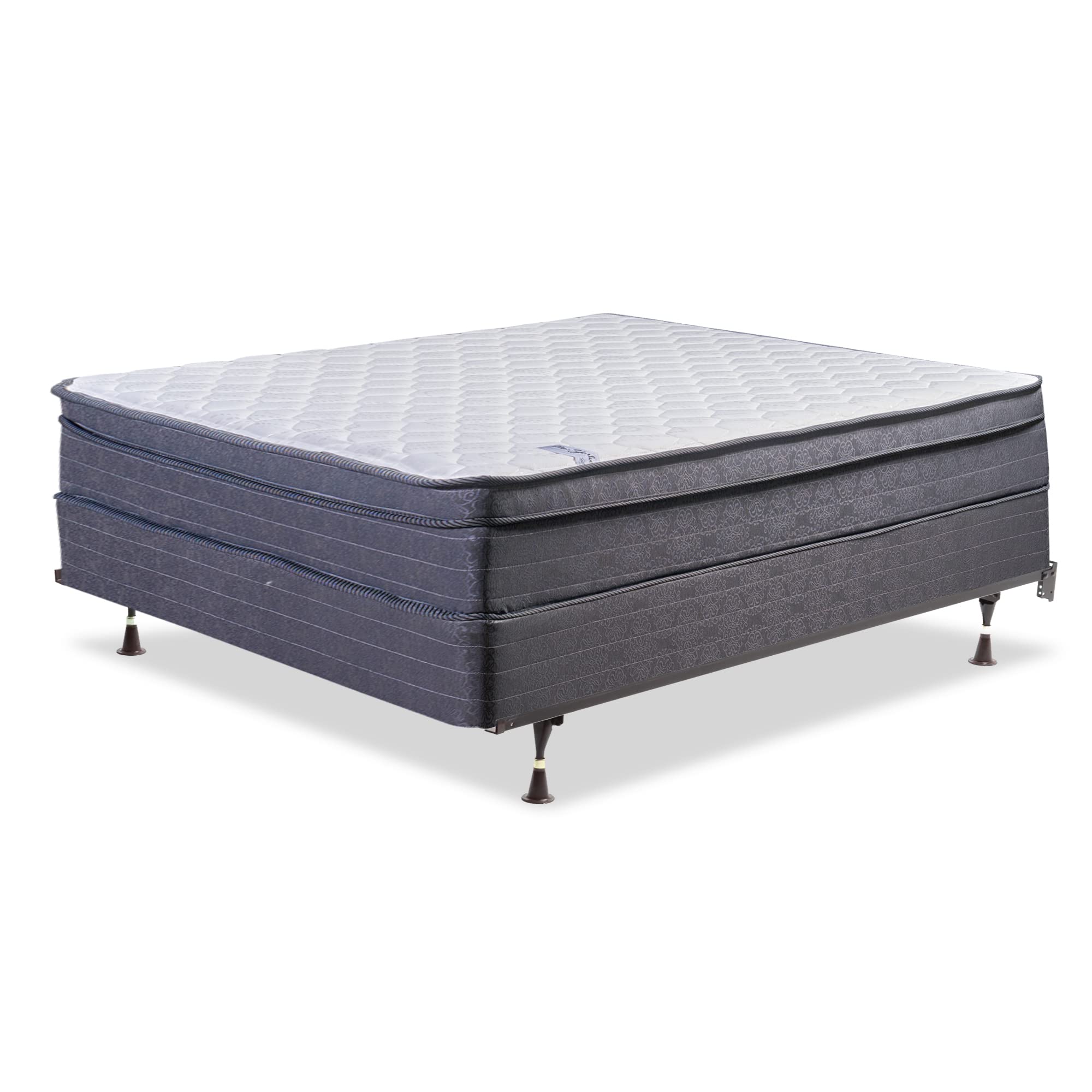 Mattress Solution Medium Plush Foam Encased Hybrid Eurotop Pillowtop Innerspring Mattress And 4" Metal Low Profile Boxspring/Foundation Set,With Frame, Full Size