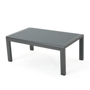 christopher knight home cape coral outdoor aluminum coffee table with tempered glass table top, grey