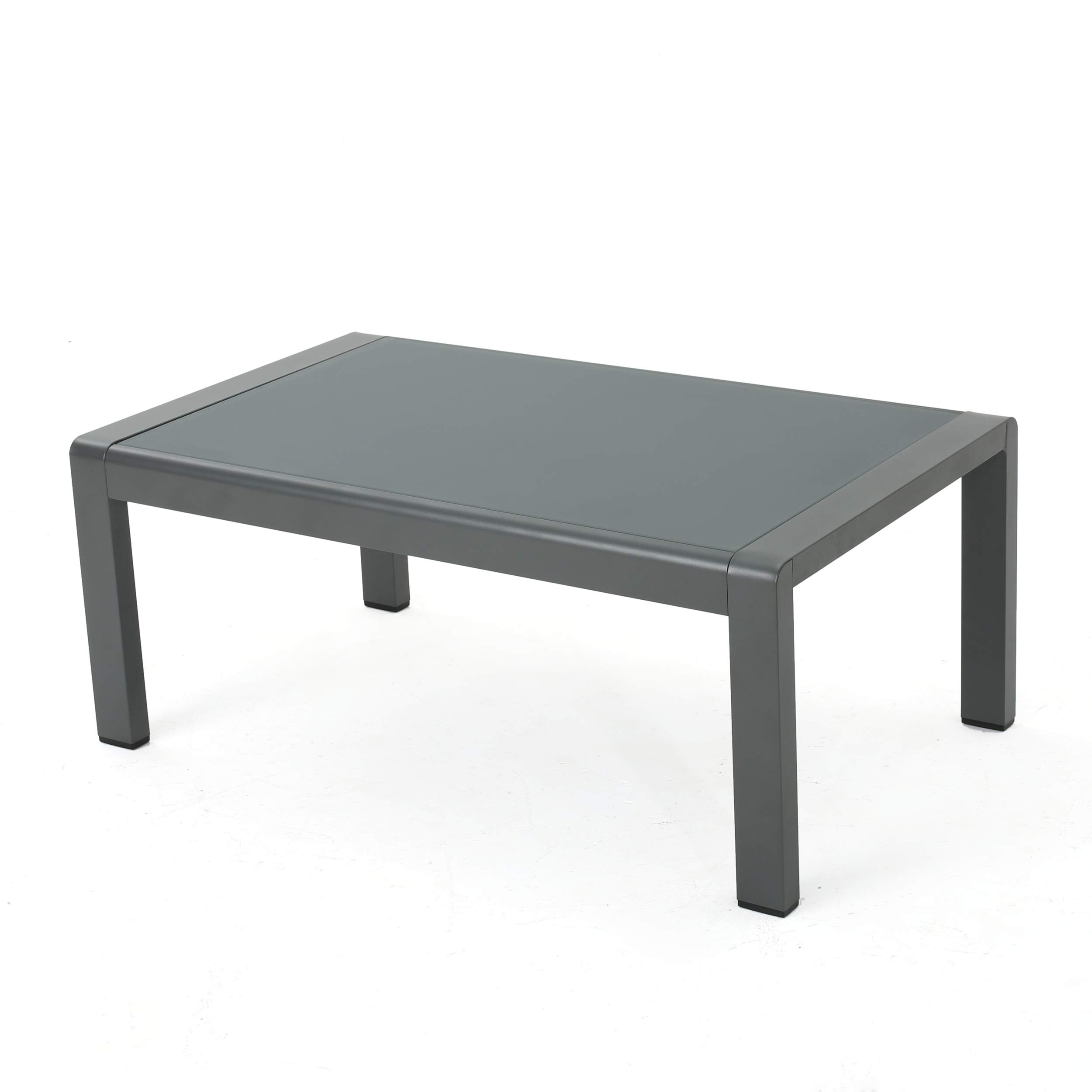 Christopher Knight Home Cape Coral Outdoor Aluminum Coffee Table with Tempered Glass Table Top, Grey