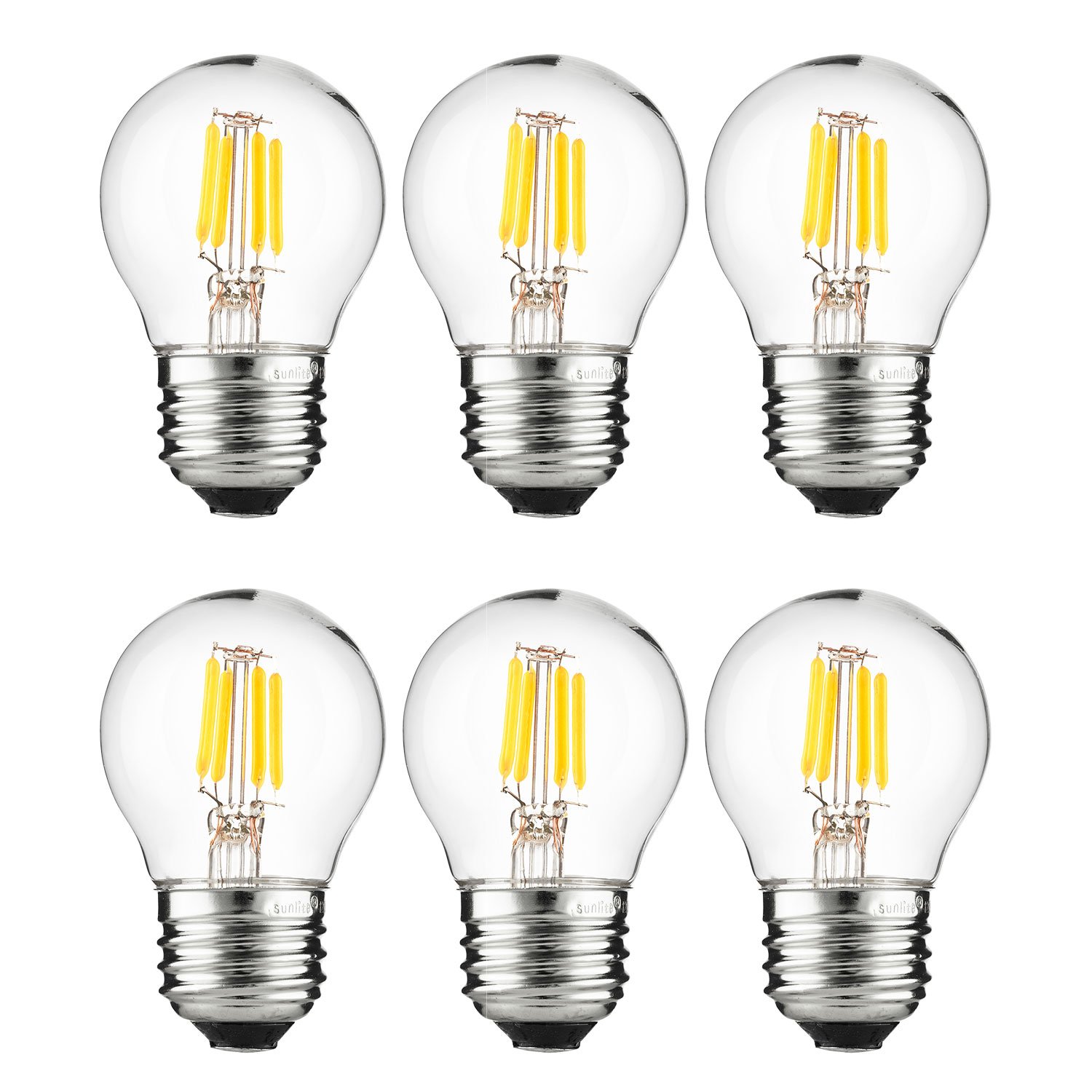 Sunlite LED G16 Filament Globe Light Bulb, 3 Watts (25W Equivalent), 250 Lumens, Dimmable, Medium E26 Base, Short Bulbs for Bedroom, Kitchen, 2700K Soft White, 6 Count