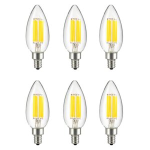 sunlite 40956 led b11 filament style chandelier light bulb torpedo tip 5 watts (60 w equivalent) dimmable, 600 lumens, candelabra e12 base, ul listed, 6 pack, 30k-warm white