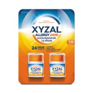 xyzal allergy pills, 24-hour allergy relief, original prescription strength,55 count (pack of 2)