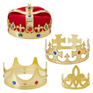 blue panda 4-pieces king and queen crowns set for kids - gold crowns and tiara for royal theme birthday party costume accessories and photo booth props