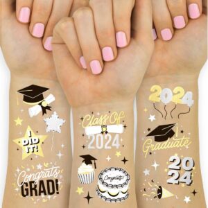 xo, fetti 2024 graduation temporary tattoos - 48 foil styles | new grad party decorations, college graduate girls accessory, high school senior gift, graduation cap tassel decor, congrats grad favor