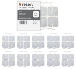 reserv 2" x 2" premium re-usable self adhesive electrode pads for tens/ems unit, fabric backed pads with premium gel (white cloth and latex free) (4 pack (160 electrodes))