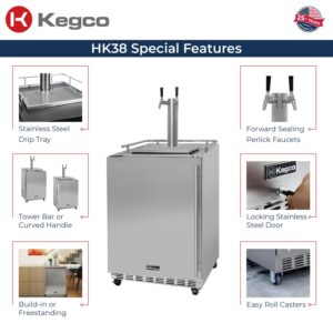 Kegco Kegerator 24" Wide Dual Tap Stainless Steel Commercial Beer Dispenser HK38SSC-L-2