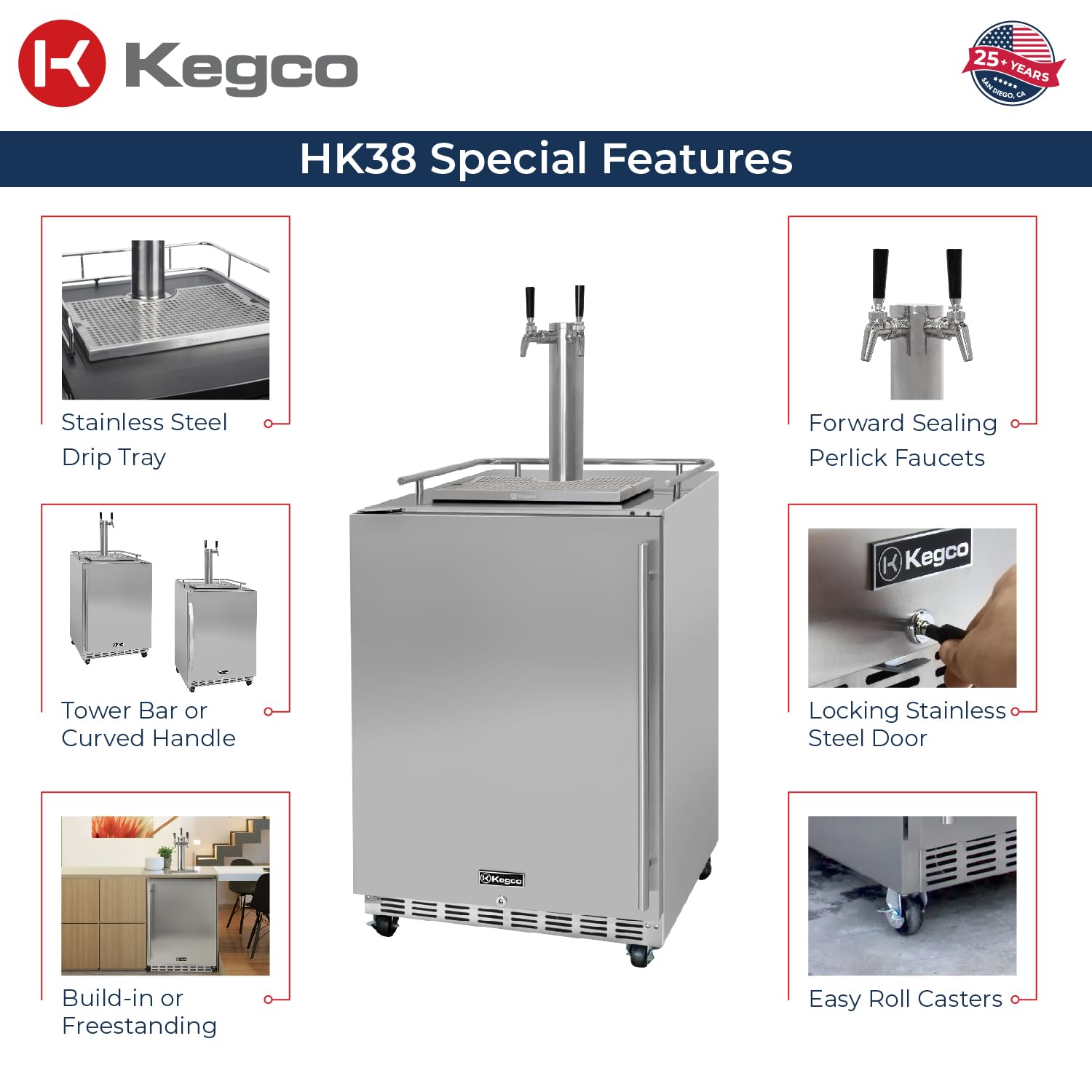 Kegco Kegerator 24" Wide Dual Tap Stainless Steel Commercial Beer Dispenser HK38SSC-L-2