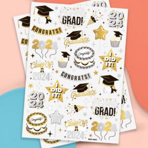 xo, Fetti 2024 Graduation Temporary Tattoos - 48 Foil Styles | New Grad Party Decorations, College Graduate Girls Accessory, High School Senior Gift, Graduation Cap Tassel Decor, Congrats Grad Favor