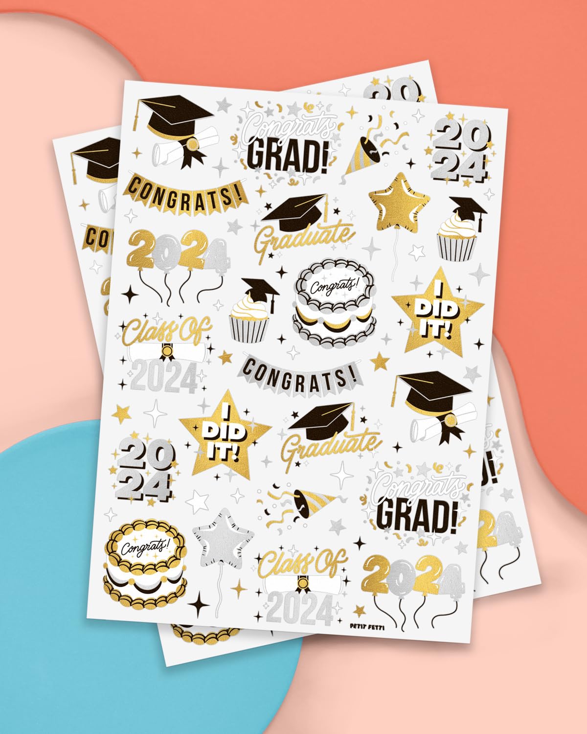 xo, Fetti 2024 Graduation Temporary Tattoos - 48 Foil Styles | New Grad Party Decorations, College Graduate Girls Accessory, High School Senior Gift, Graduation Cap Tassel Decor, Congrats Grad Favor