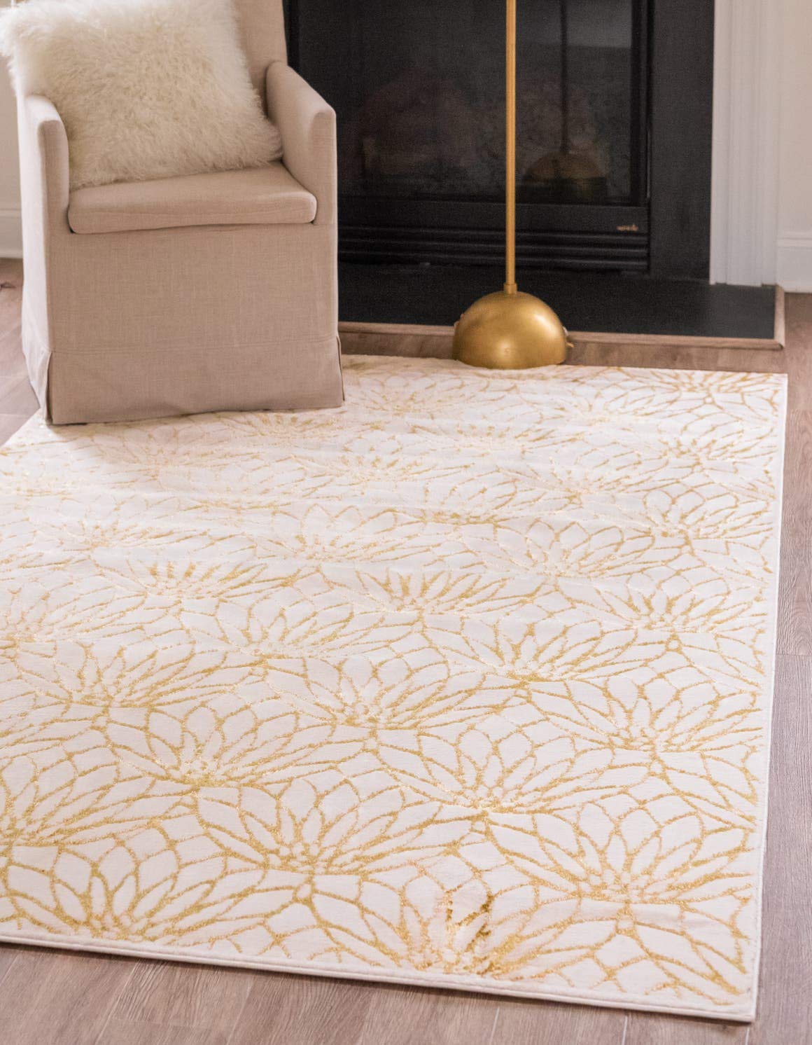 Unique Loom Marilyn Monroe Glam Collection Area Rug - Dahlia (2'x 3' 1' Rectangle, White Gold/ Gold)