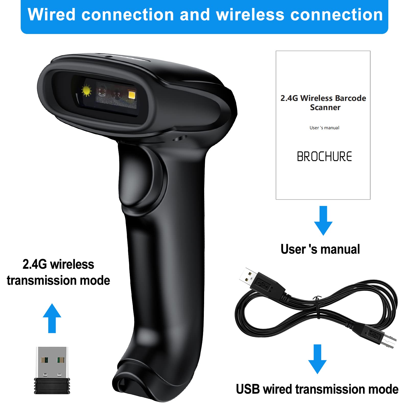 2D Wireless Barcode Scanner,Symcode Datamatrix PDF417 QR Code Handheld Reader for Screen and Printed Bar Code Scan, Works with Windows Mac and Linux PC POS