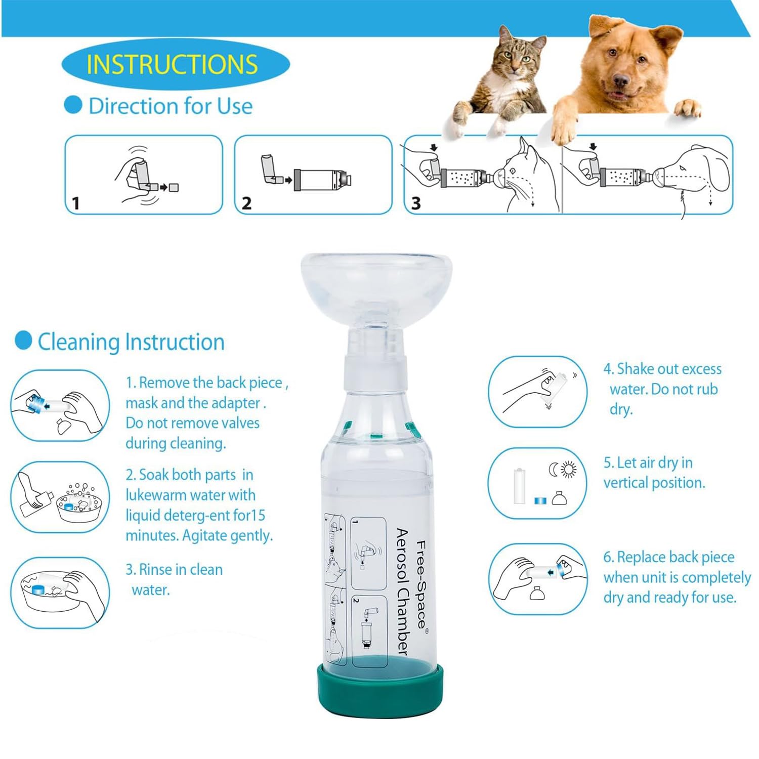 Cat Inhaler Spacer,Specifically Designed for Cats,with Round Shape Silicone Mask,Feline Aerosol Chamber with Breathing Indicator – Include 2 Mask for Best Fit (for cat)