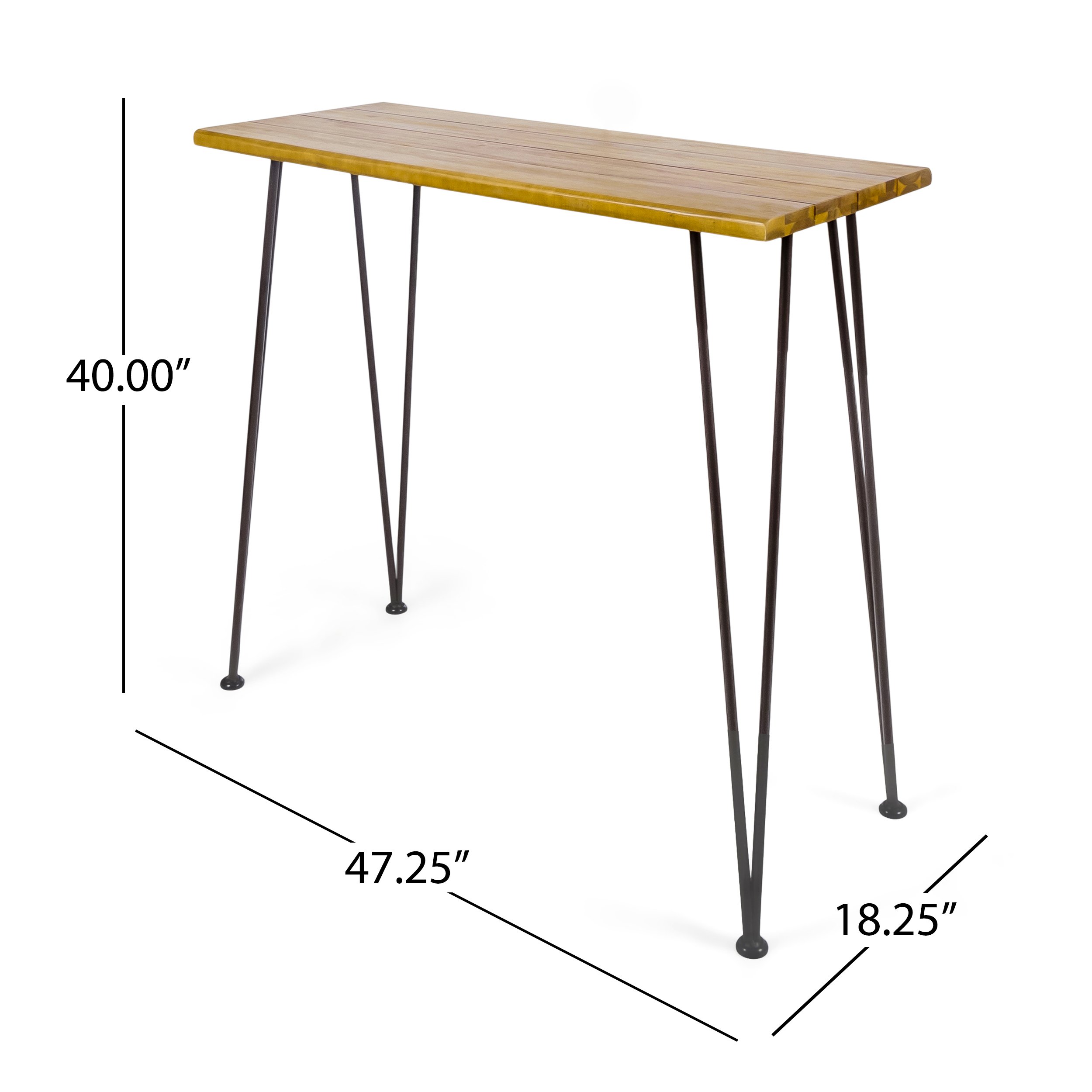 Christopher Knight Home Denali Outdoor Industrial Acacia Wood Bar Set with Finished Iron Frame, Teak Finish / Rustic Metal