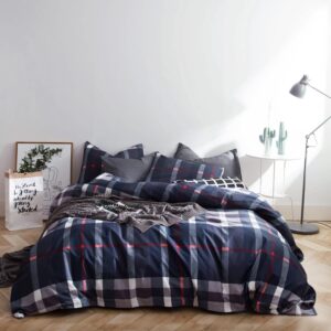 susybao plaid duvet cover queen 100% cotton navy blue tartan grid duvet cover 3 pieces set 1 soft checkered gingham duvet cover with zipper ties 2 pillowcases luxury red plaid bedding set comfortable