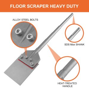 Firecore SDS Max Floor Scraper, 6-in Wide Tile Removal Bit with Long Handle and Heavy Duty Blade