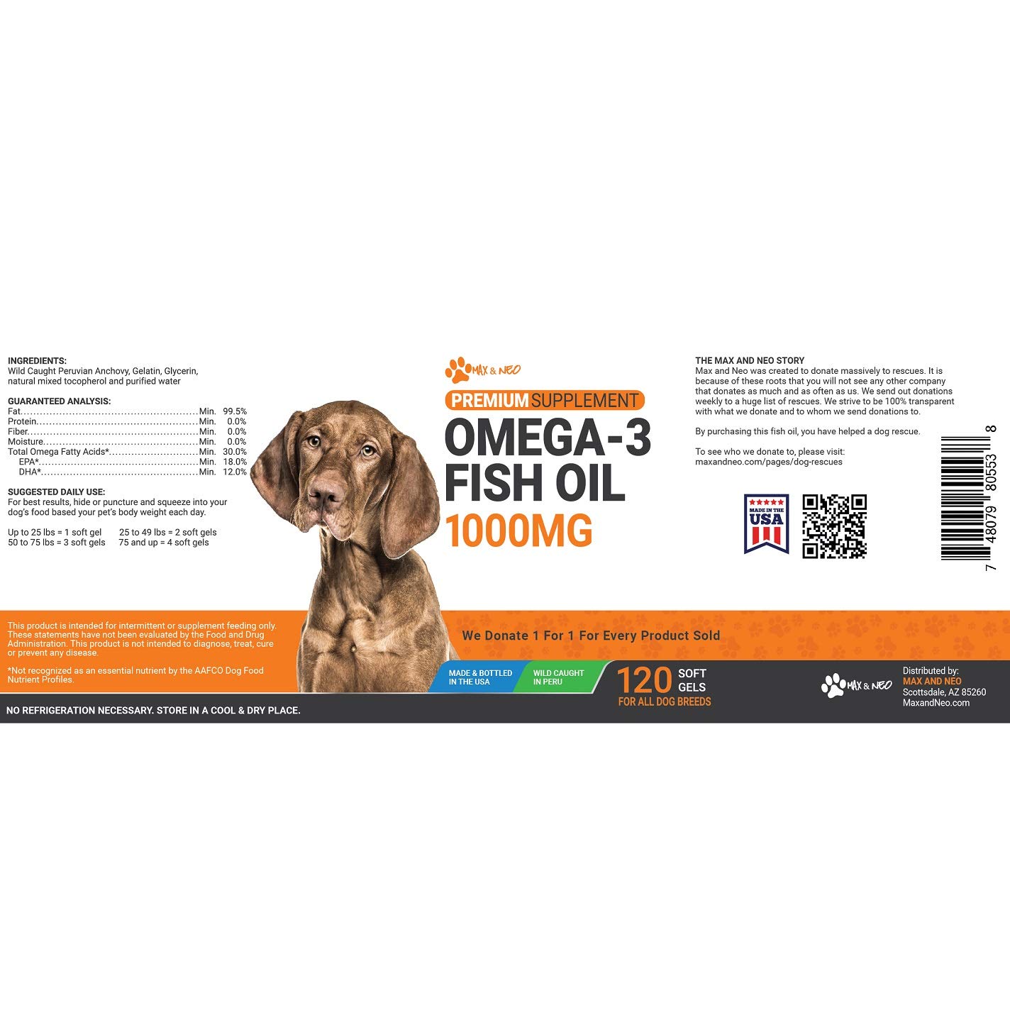 Max and Neo Omega 3 Fish Oil for Dogs 1000mg - We Donate One for One to Dog Rescues for Every Product Sold