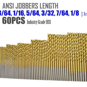 60Pcs Drill Bits Set 1/8 1/16 3/64 5/64 3/32 7/64 Micro Drill Twist Drill Bit Set Jobbers Length Mini Micro Drill Perfect Use for Steel Wood Plastic Aluminum Alloy