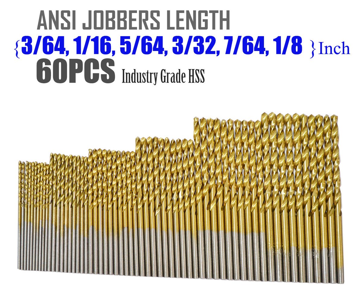 60Pcs Drill Bits Set 1/8 1/16 3/64 5/64 3/32 7/64 Micro Drill Twist Drill Bit Set Jobbers Length Mini Micro Drill Perfect Use for Steel Wood Plastic Aluminum Alloy