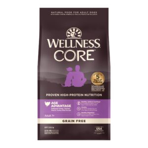 wellness core grain-free senior dry dog food, made in usa with natural ingredients, no meat by-product, fillers, artificial flavors, or preservatives (12-pound bag, turkey)