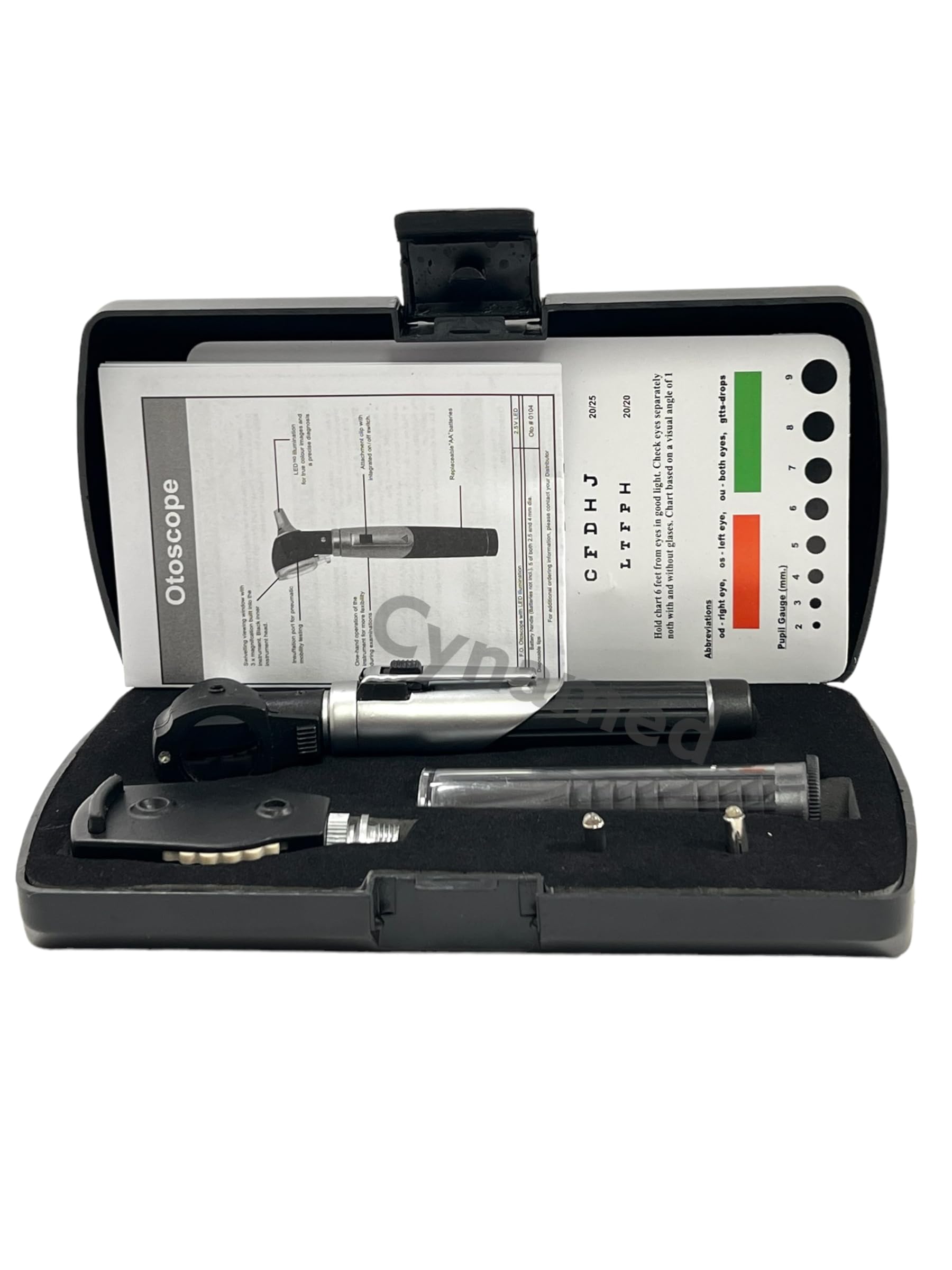 Premium Fiber Optic 3.2V Pro Led Otoscope Set Ent with Hard Case Plus 1 Extra Bulb Cynamed