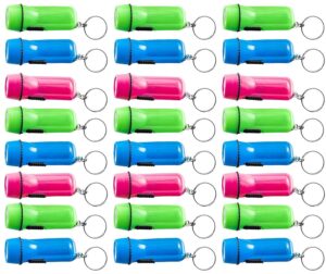 kicko mini flashlight keychain, 2 inch - 24 pack assorted colors, green, light blue and pink - batteries included - for kids, party favors, goody bag fillers, prizes, pocket size, chain for key