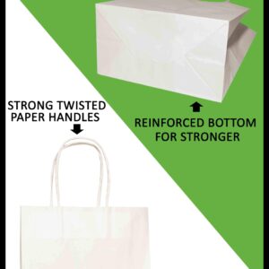 White Paper Bags with Handles Bulks 8 X 4.5 X 10.5 [100 Bags]. Ideal for Shopping, Packaging, Retail, Party, Craft, Gifts, Wedding, Recycled, Business, Goody and Merchandise Bag