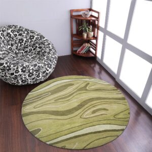 hand tufted wool eco-friendly area rugs - 8'x8', round shape, green, abstract modern design, high pile thick handmade anti skid area rugs for living room, bed room (k00672)