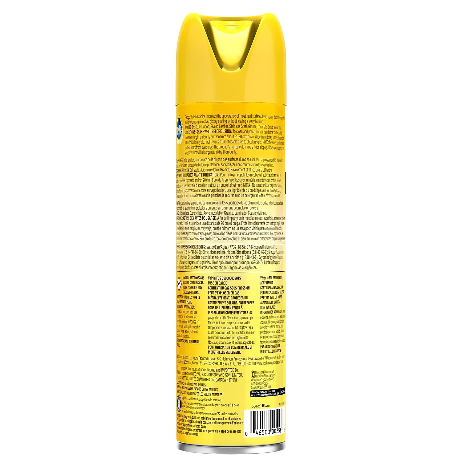 Pledge Polish and Shine Multiple-Purpose Cleaner, Lemon, 14.2 oz, 6/Carton (301168)