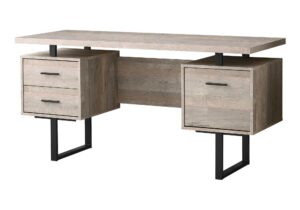 monarch specialties computer desk with drawers - contemporary style - home & office computer desk with metal legs - 60"l (taupe reclaimed wood look)