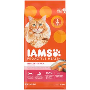 iams proactive health adult healthy dry cat food with salmon, 7 lb. bag