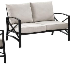 Crosley Furniture Kaplan 3-Piece Outdoor Loveseat Patio Furniture Set, Conversation Sets for Porch, Deck, Oiled Bronze with Oatmeal Cushions